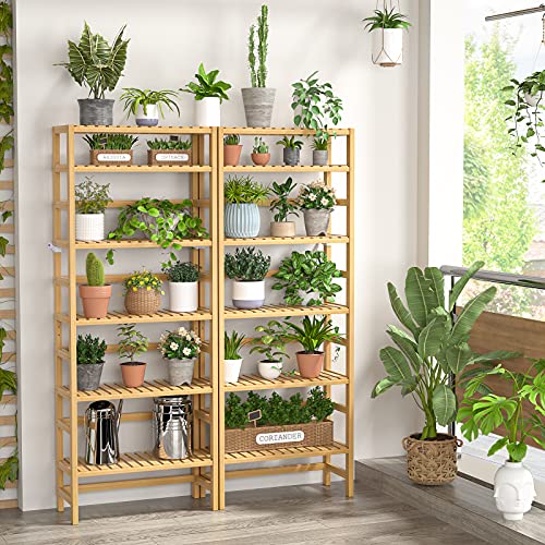 Homykic Bookshelf, 6-Tier Bamboo Adjustable 63.4β Tall Bookcase Book Shelf Organizer, Free Standing Storage Shelving Unit for Living Room, Kitchen, Bedroom, Bathroom, Office, Rust Resistance, Natural