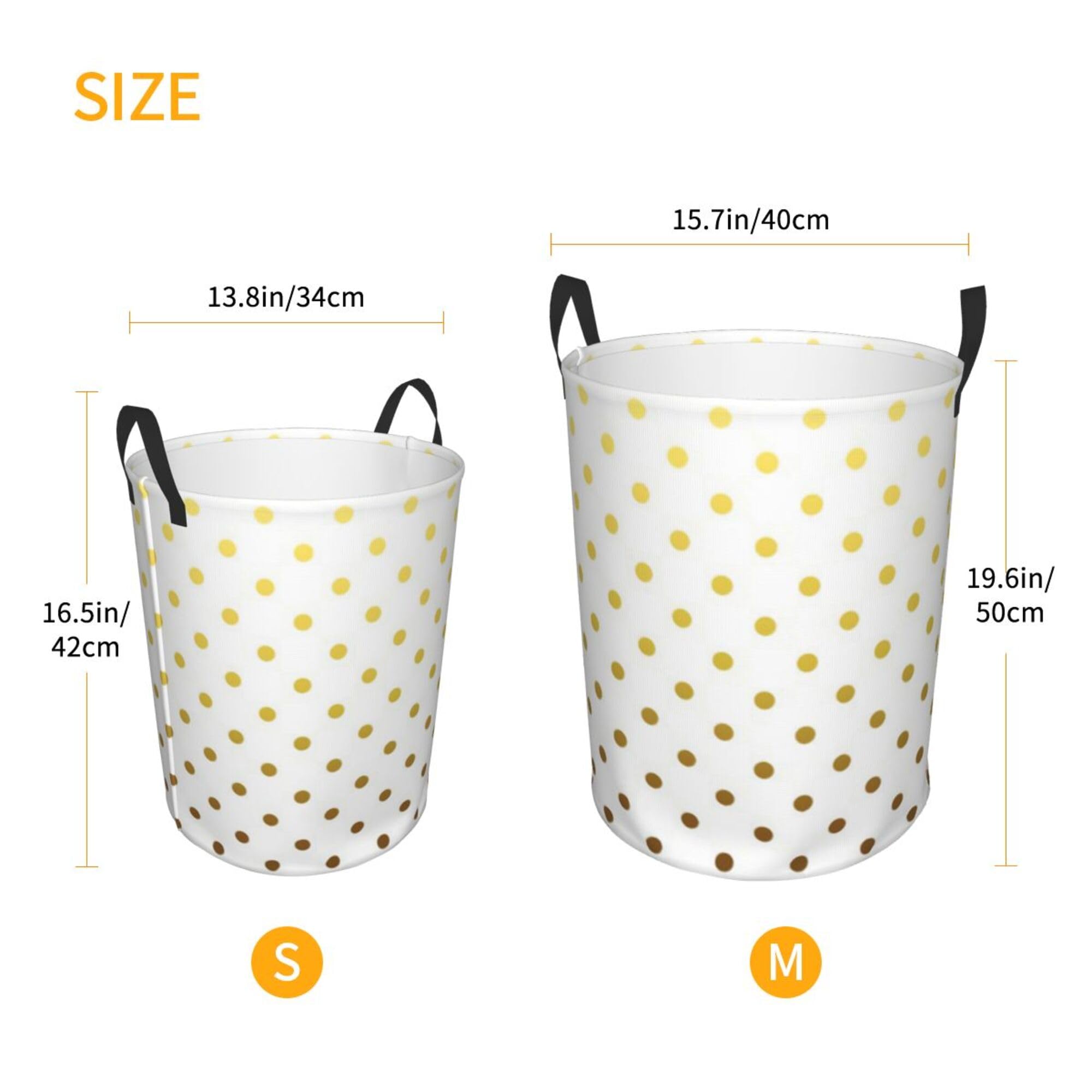 Large Laundry Basket, White Gold Polka Dot Laundry Hamper Bag 19.6" Collapsible Washing Bin With Handles for College Dorm, Family Essentials Storage