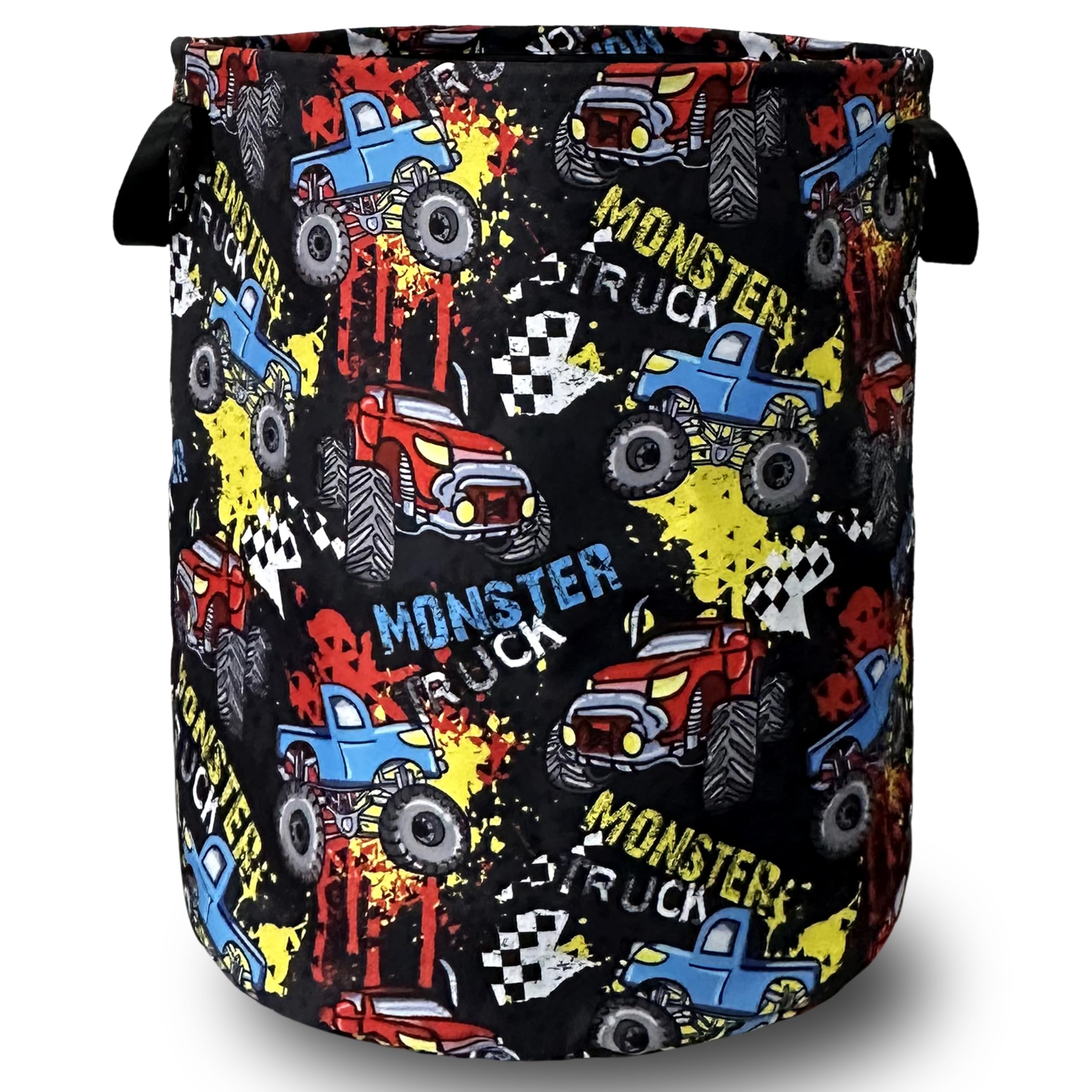 Funny Cars Printed Laundry Basket Foldable With Handles Tote Bag Oxford Cloth Colorful Laundry Hamper Clothes Storage Bucket Toy Organizer 18.9"x16.5"For Bathroom/Laundry/Bedroom