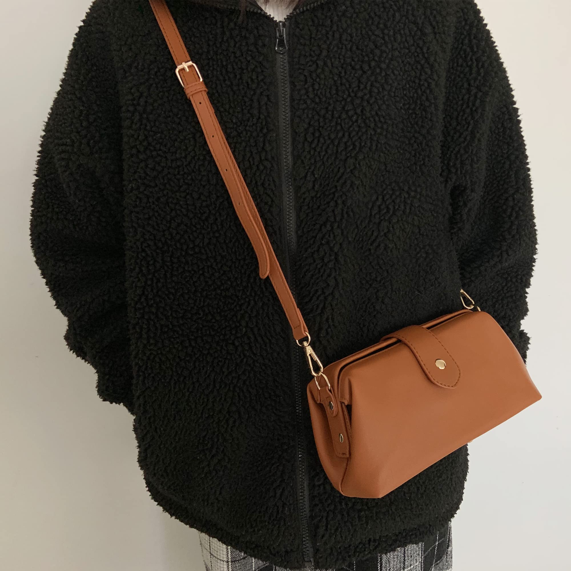 TopTTanBo Small Crossbody Bags for Women, Fashion Leather Shoulder Purses and Wallet Handbag (BROWN)