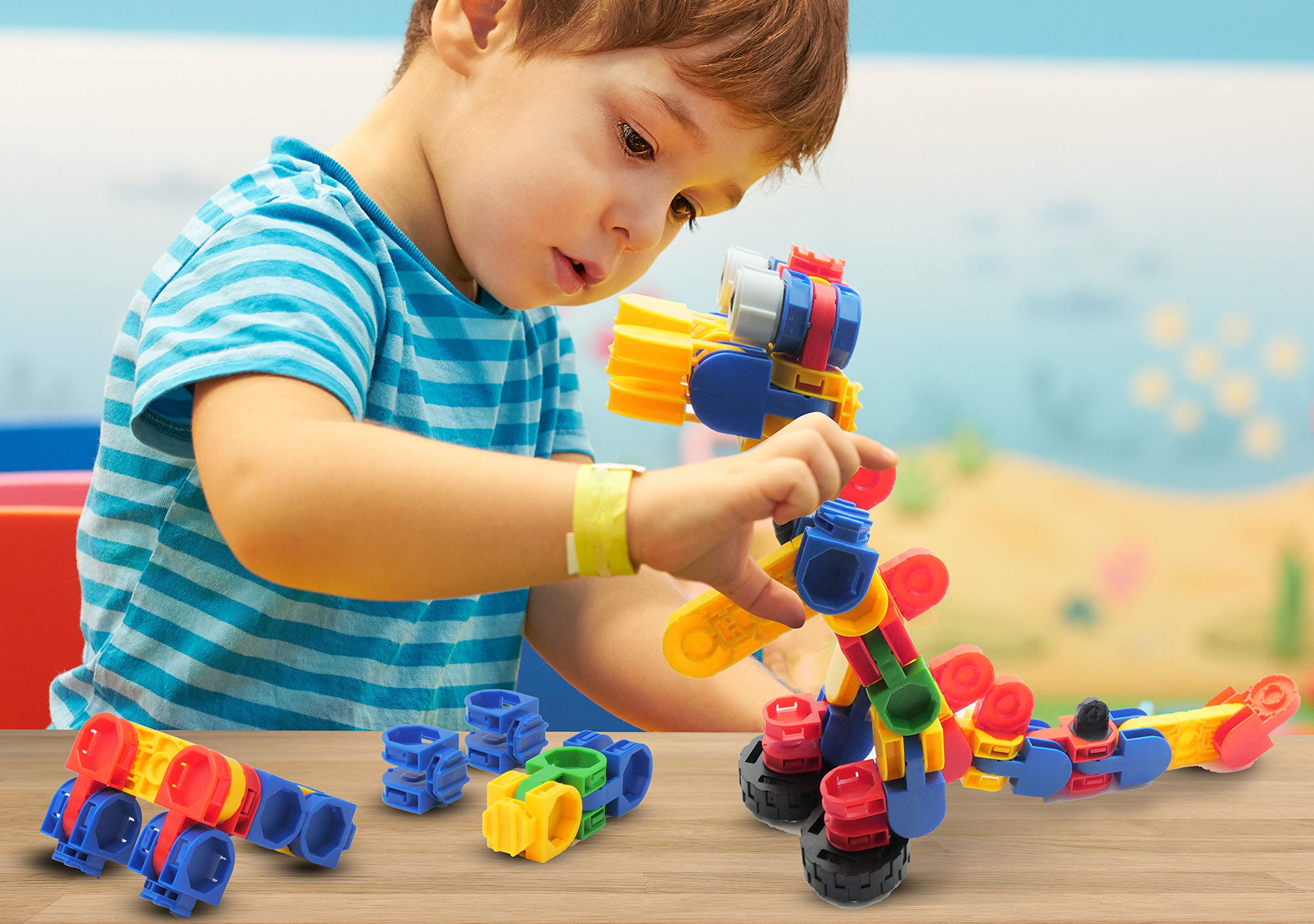 Skoolzy Klikio 8 in 1 Construction Building Engineering Toys 98 Piece Kit - STEM Bin Toys for Ages 7+, Includes Storage Bag and Booklet with Building Designs