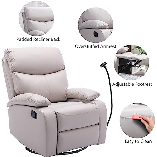 GNMLP2020 Rocker Swivel Recliner Chair, Rocking Recliner Chair Made of Microfiber Technical Leather,Manual Small Recliner Easy to Operate The Recline -Beige
