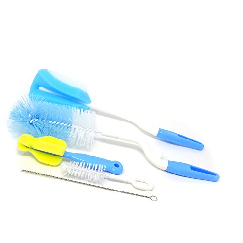 Honbay Bottle Brush Cleaner Kit with Teat Cleaner and Straw Brushes 360 Degree Rotating 5 PCS Within One Set Comes in Different Size selections - Random Color