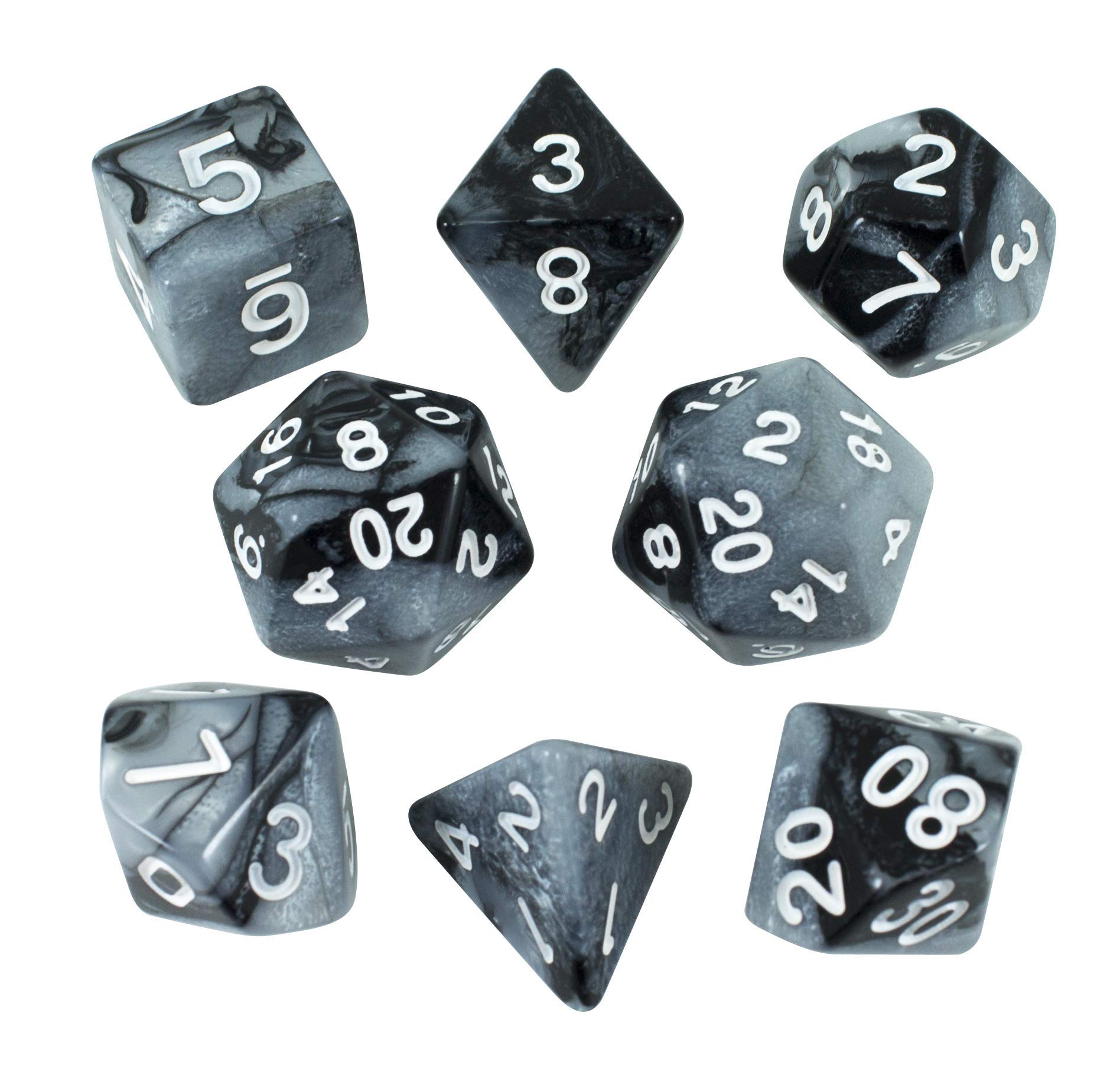 Paladin Roleplaying Gray and Black Dice - Expanded DND Set with Extra D20 - 'Claws of Darkness'