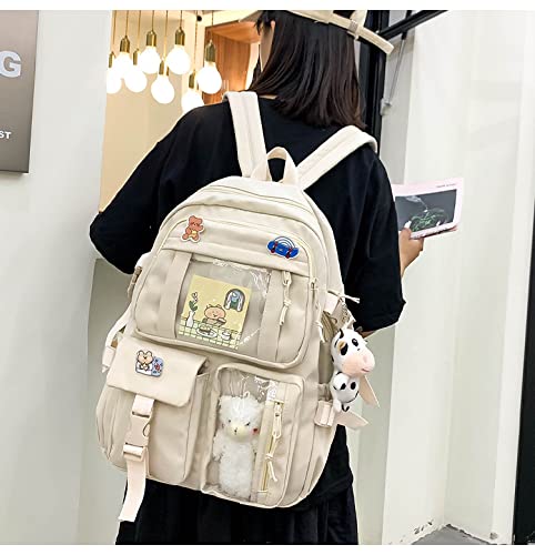 ncduansan Kawaii Backpack with Kawaii Pin and Accessories Backpack Cute Aesthetic Backpack Cute Kawaii Backpack for School(white)