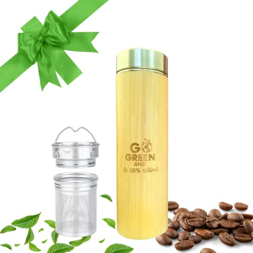 Go Green. Coffee and Tea Thermo Stainless steel double wall with tea infuser. Eco design. Coffee and tea. 18 oz. Leak proof lid. Best gift for coffee lovers. (Large)