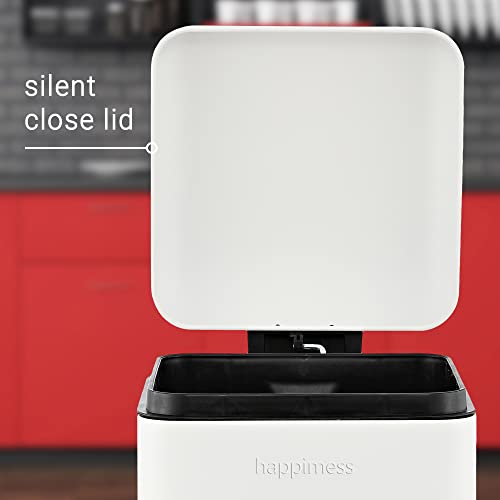 Happimess HPM1012C Betty Retro Mini 3.2-Gallon Step-Open Trash Can, Modern, Minimalistic, Fingerprint-Proof, Rustproof, Soft Close, Bedroom, Bathroom, Kitchen, Laundry Room, Office, 3.2 Gallons, White