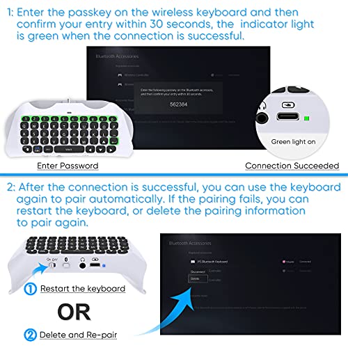 Klipdasse Wireless Keyboard for PS5 Controller, Bluetooth 3.0 Mini Chatpad Message Game Keyboard Keypad Built-in Speaker with 3.5mm Audio Jack for Messaging and Gaming Live Chat, for Playstation 5