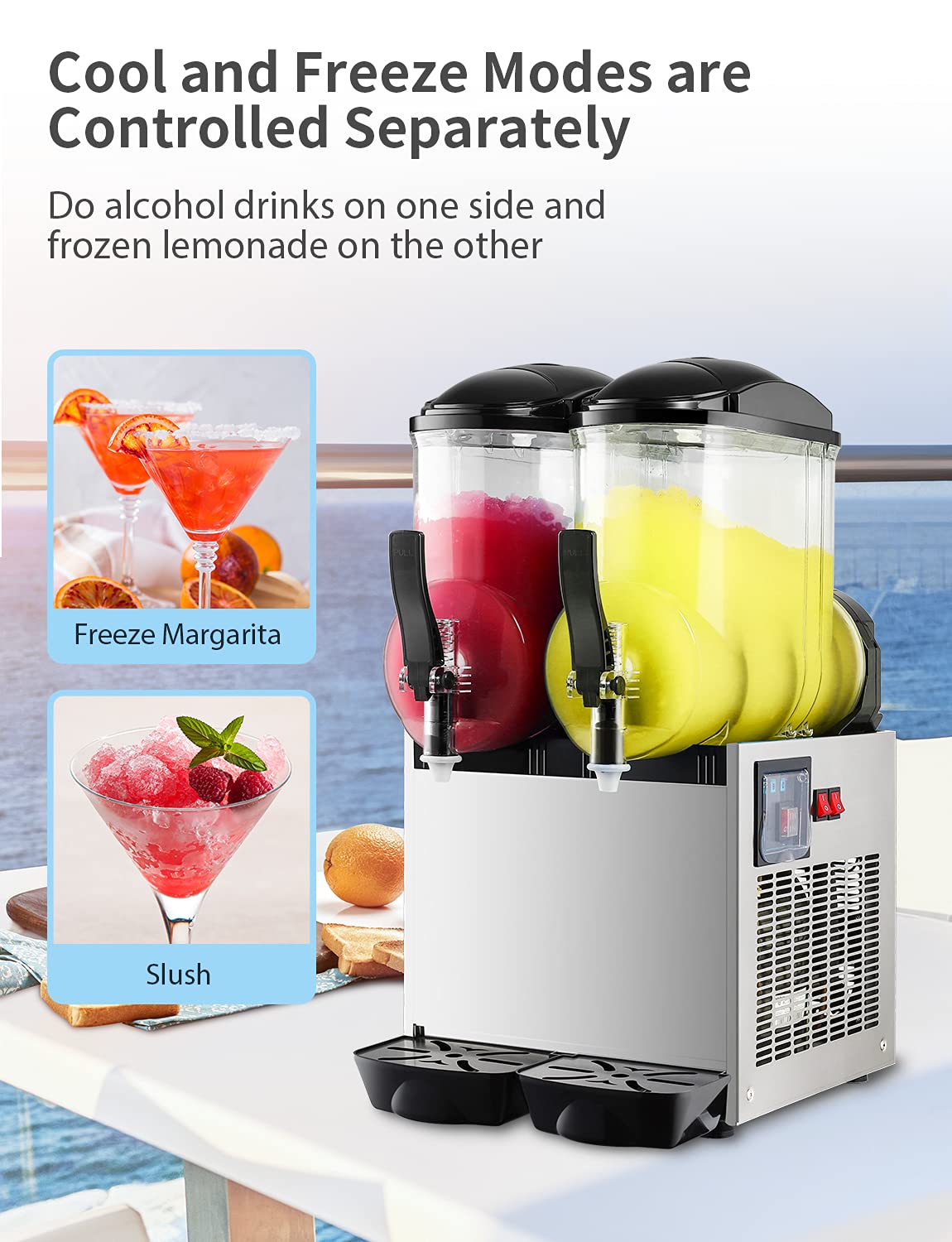 Commercial Slushy Machine 24L Double Tank Frozen Drink Machine 1050W Stainless Steel Margarita Wine Slush Smoothies Maker for Restaurant Bar Party