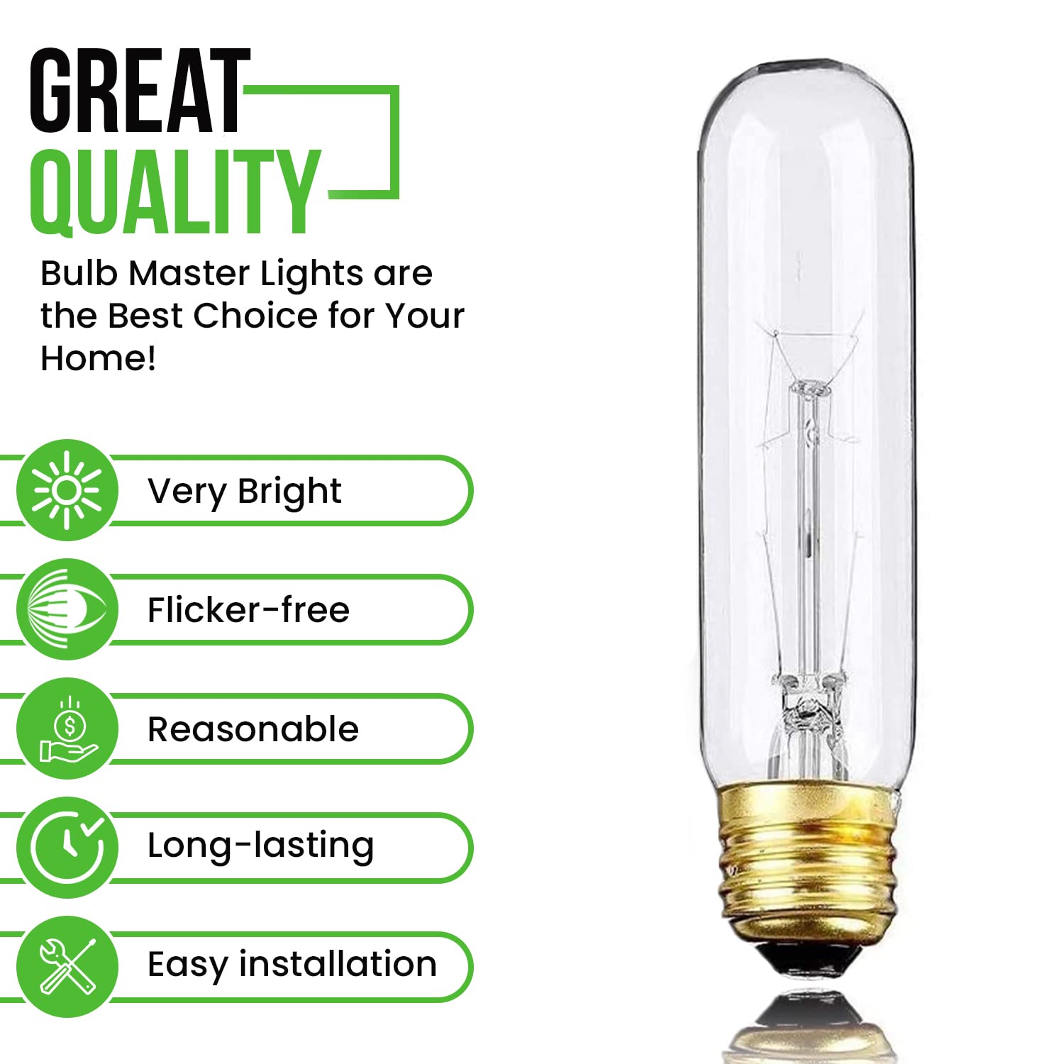 BULBMASTER 25 Watts T10 Tubular Clear Incandescent Light Bulb, Antique Vintage Style Showcase Bulb 6 Pack