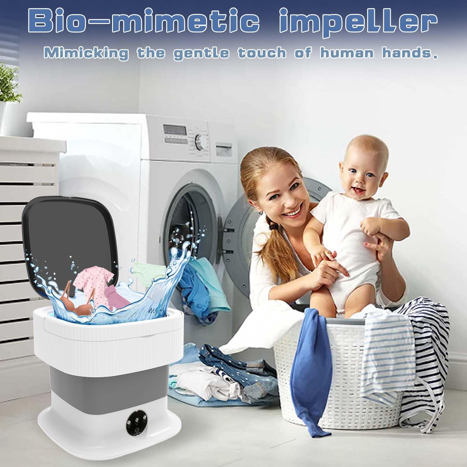 Foldable Washing Machine, 12L Portable Washer with 3 Modes, Collapsible Mini Washing Machine with Spin, Small Washer and Dryer Combo for Baby Clothes, Socks (Grey)