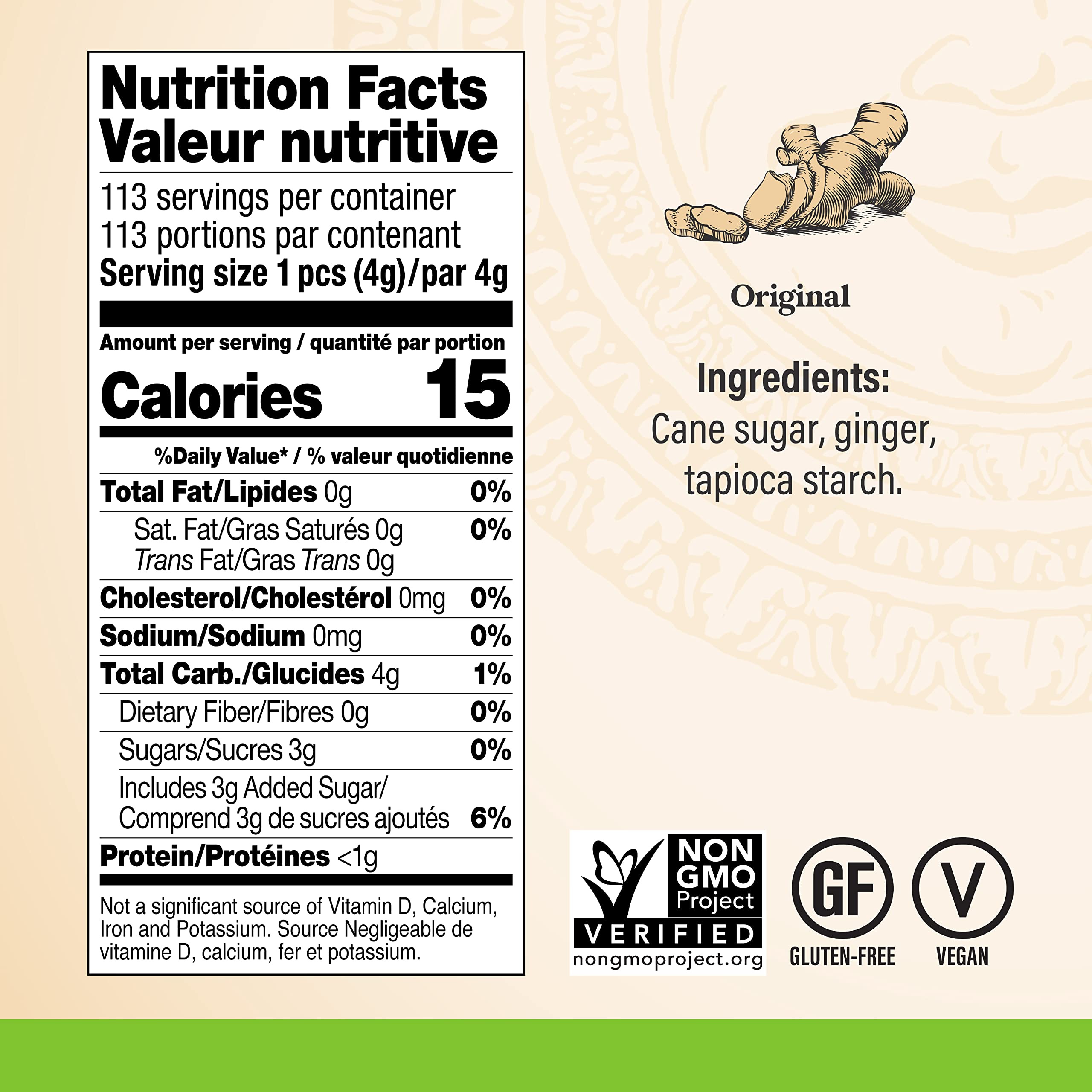 CHIMES ORIGINAL Ginger Chews (1-Pound 1 LB BAG) Premium Natural Chewy Ginger Candy β 16 OZ Individually Wrapped Ginger Chew Candy