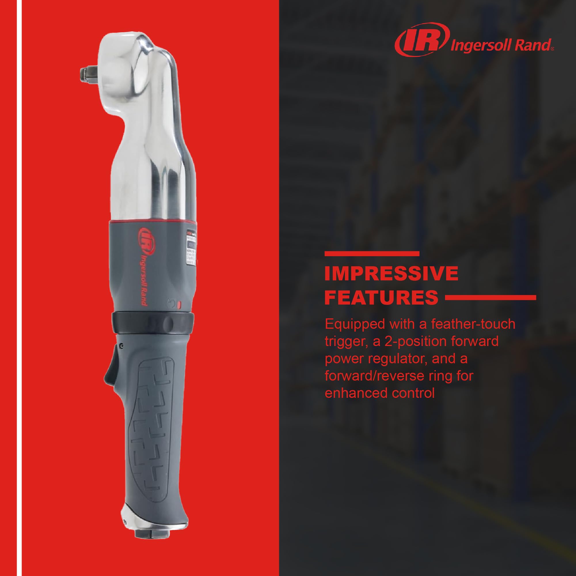 Ingersoll Rand 2015MAX 3/8" Pneumatic Air Impact Wrench, Right Angle, Low Profile 2β Hammerhead, 180 ft lbs Max Torque, 7,100 rpm, Two-Position Power Regulator, Gray