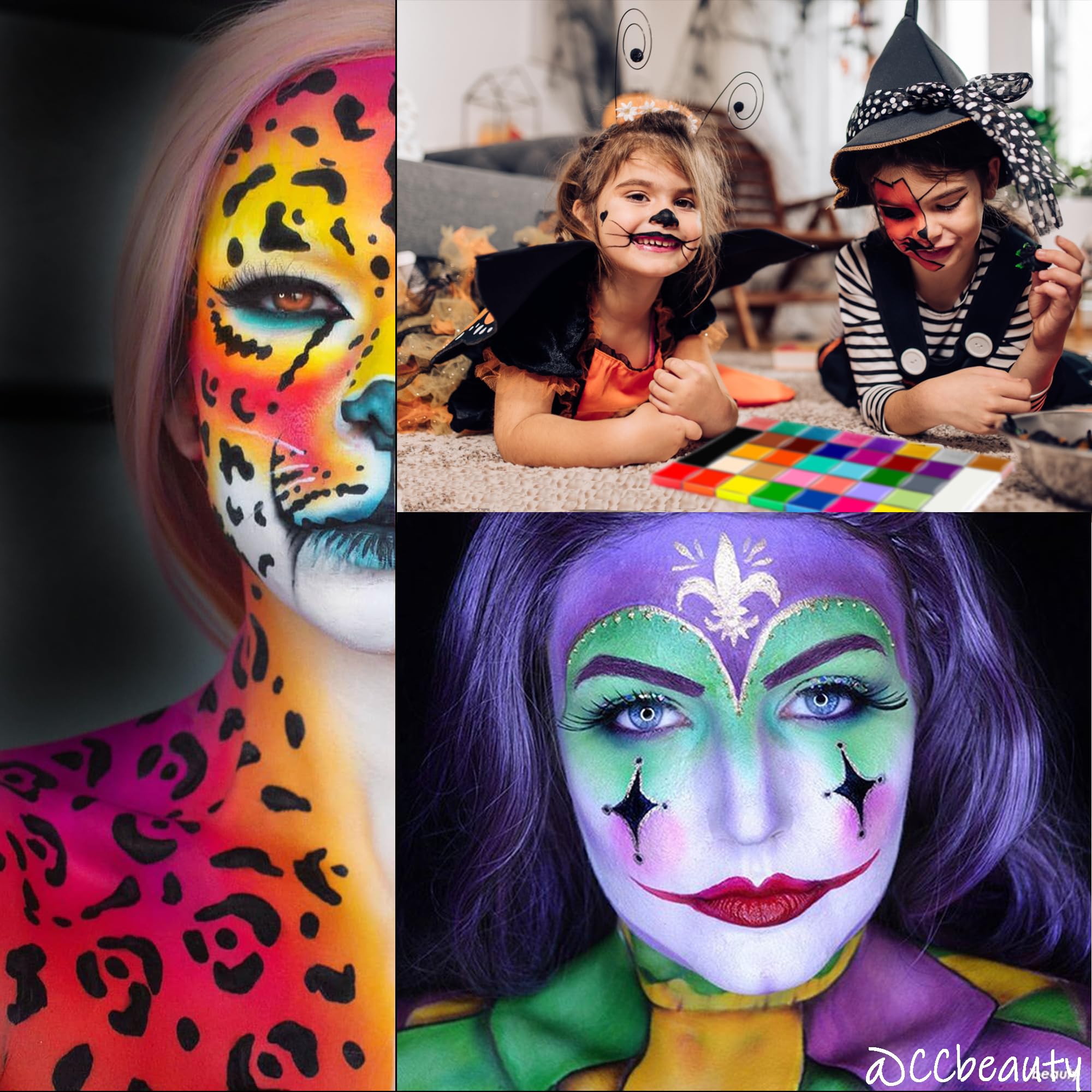 CCbeauty Professional 36 Colors Face Body Paint, Large Cream Face Painting Palette Kit, Non Toxic Hypoallergenic FacePaint for Halloween SFX Special Effects Costume Cosplay Makeup
