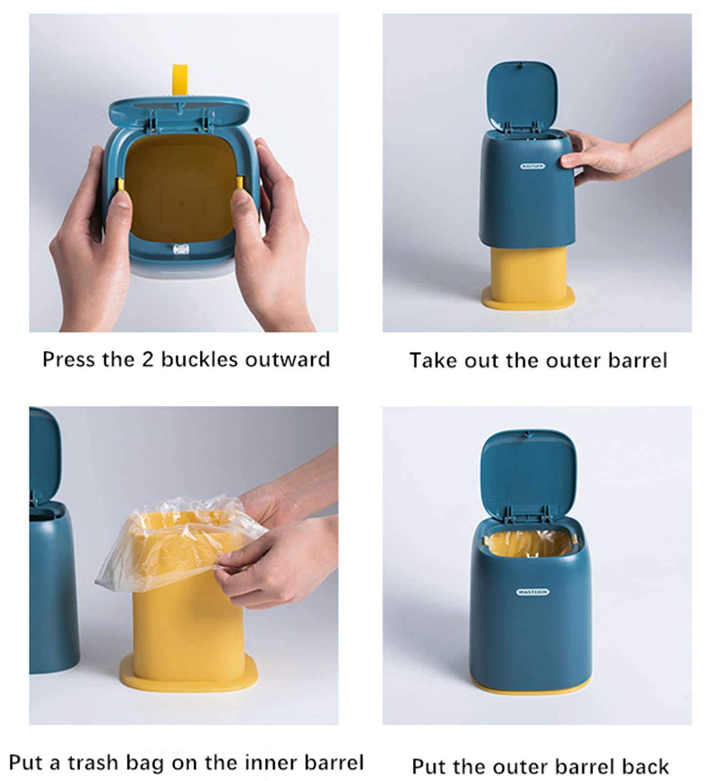 Originals 1.5L Mini Countertop Trash Can, Blue, Made of Eco-Friendly ABS+PP Material, BPA-Free, Easy to Clean and Wash, with Silicone Handle, Snap-On Design, Odor Control