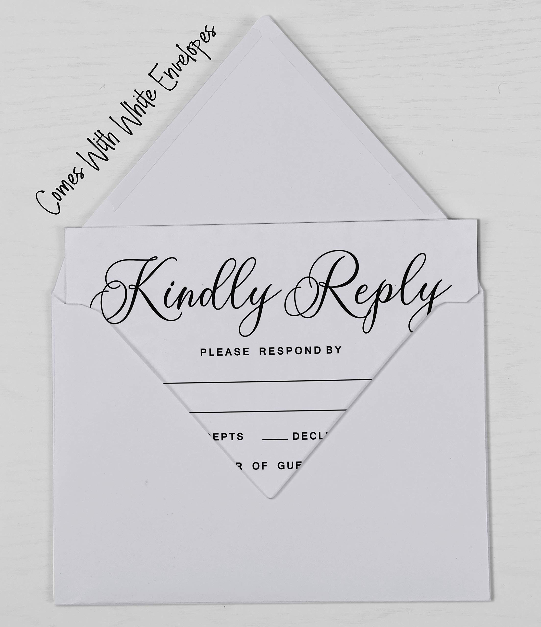 Inkdotpot 50 Blank RSVP Cards With White Envelopes-White Style Response Card-RSVP For Wedding-Rehearsal Dinner-Baby Shower-Bridal Shower-Engagement Party Invitations