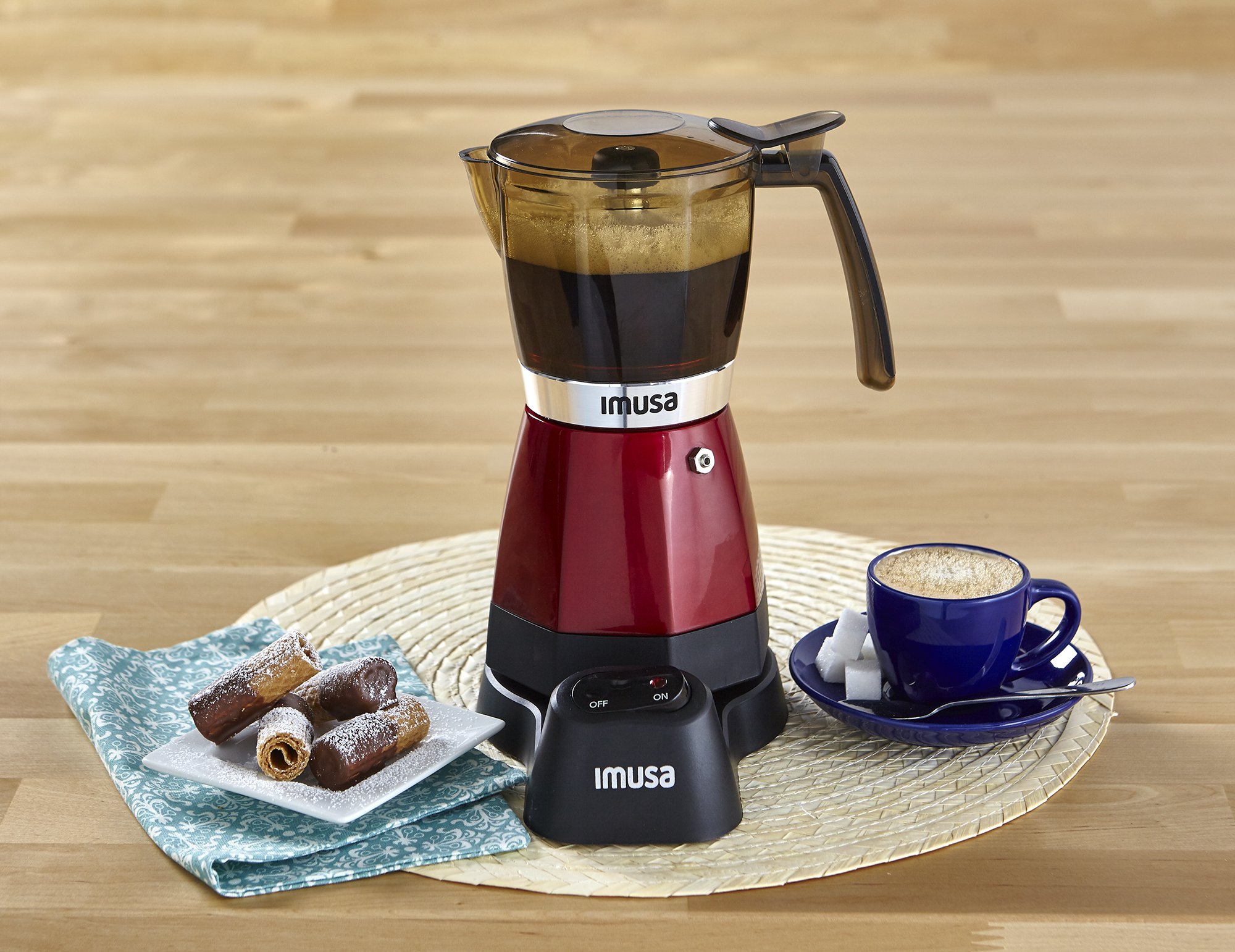IMUSA USA Electric Espresso/Moka Maker, 3-6 Cups, 48 oz,Red
