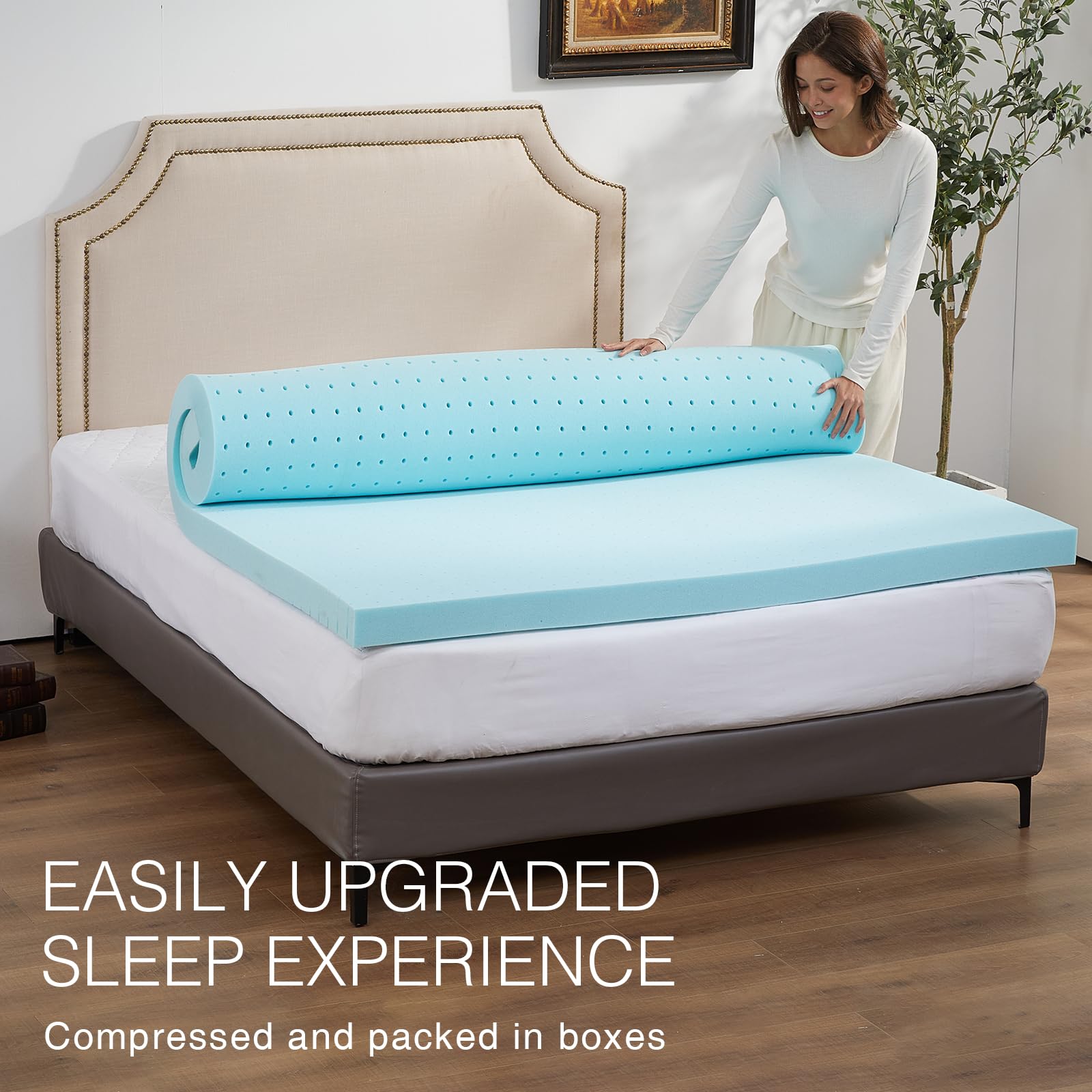 Orcalic 3 Inch Ventilated Memory Foam Mattress Topper, Soft Mattress Pad, Bed Topper, CertiPUR Certified, Full Size, Blue