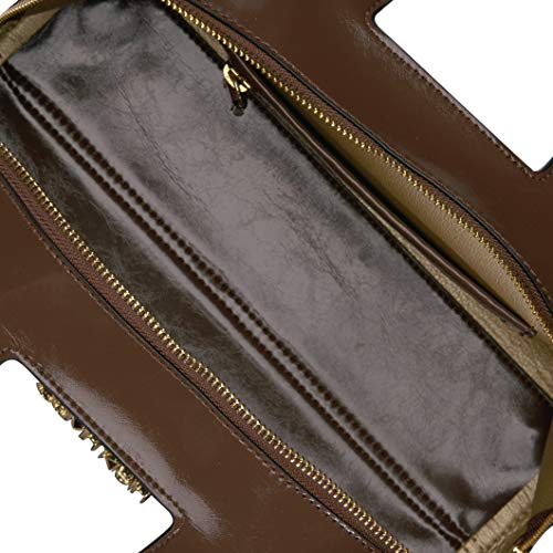 Calvin Klein Neat Glazed Patent Statement Satchel, Walnut