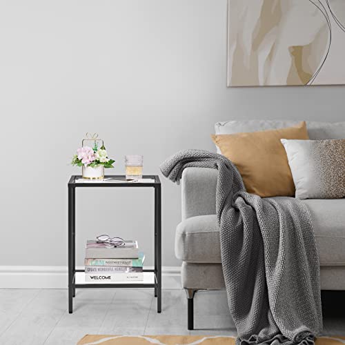 HOMSHO Side Tables Set of 2, End Tables with Tempered Glass, 2-Tier Nightstands with Storage Shelves, Slim Sofa Table for Living Room, Bedroom (2, Black)