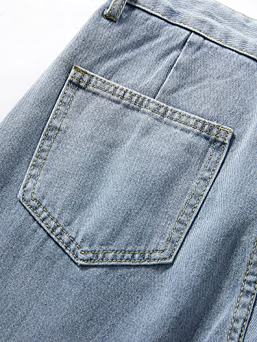LQI Women's High Waist Baggy Boyfriend Jeans Distressed Wide Leg Denim Pants Blue
