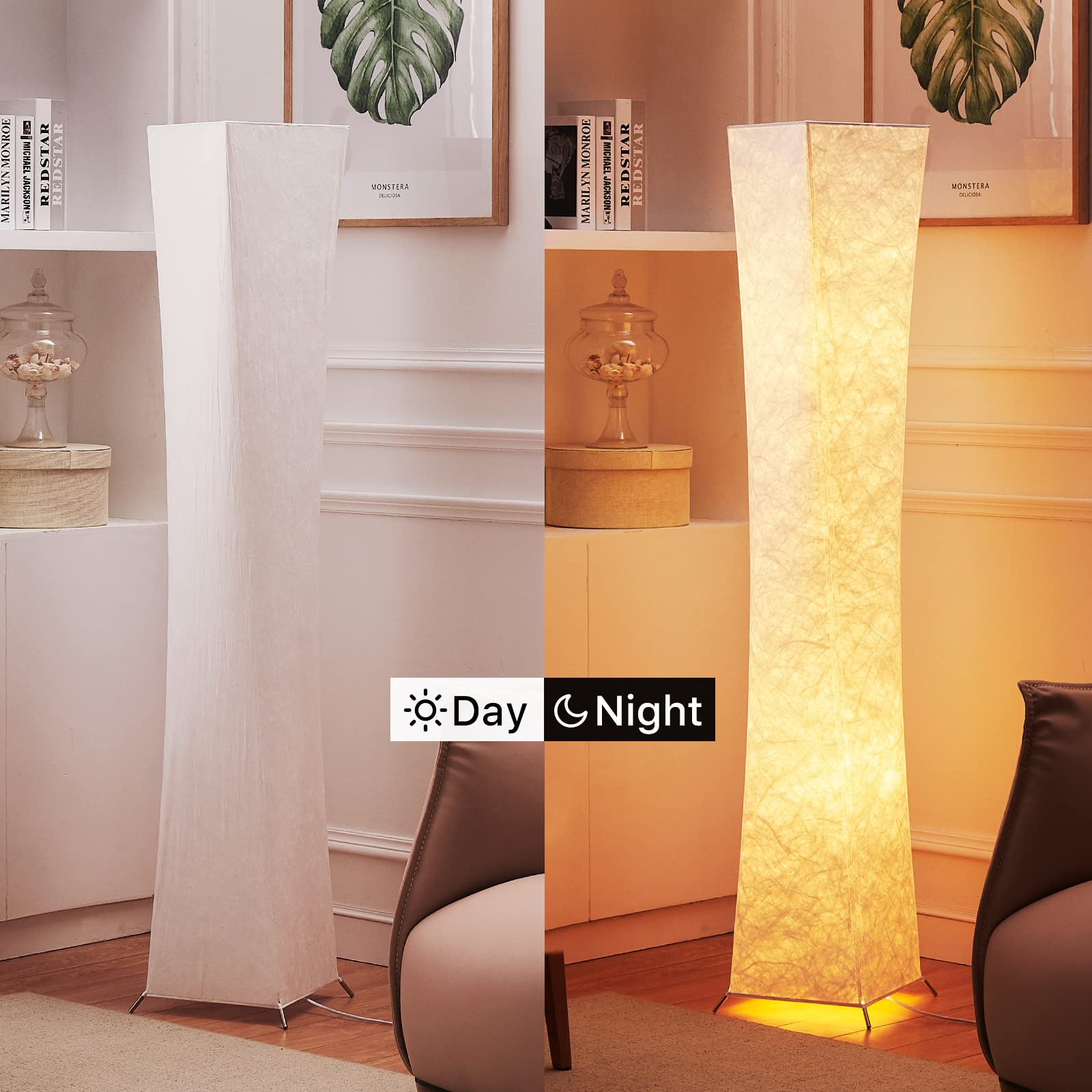 chiphy Floor Lamp, Dimmable 64" Tall Standing Lamp, 3 Levels Adjustable Brightness 12Wx2 LED Bulbs, Column Floor Light w/White Fabric Shade, Home Decor for Living Room, Bedroom, Kids Room