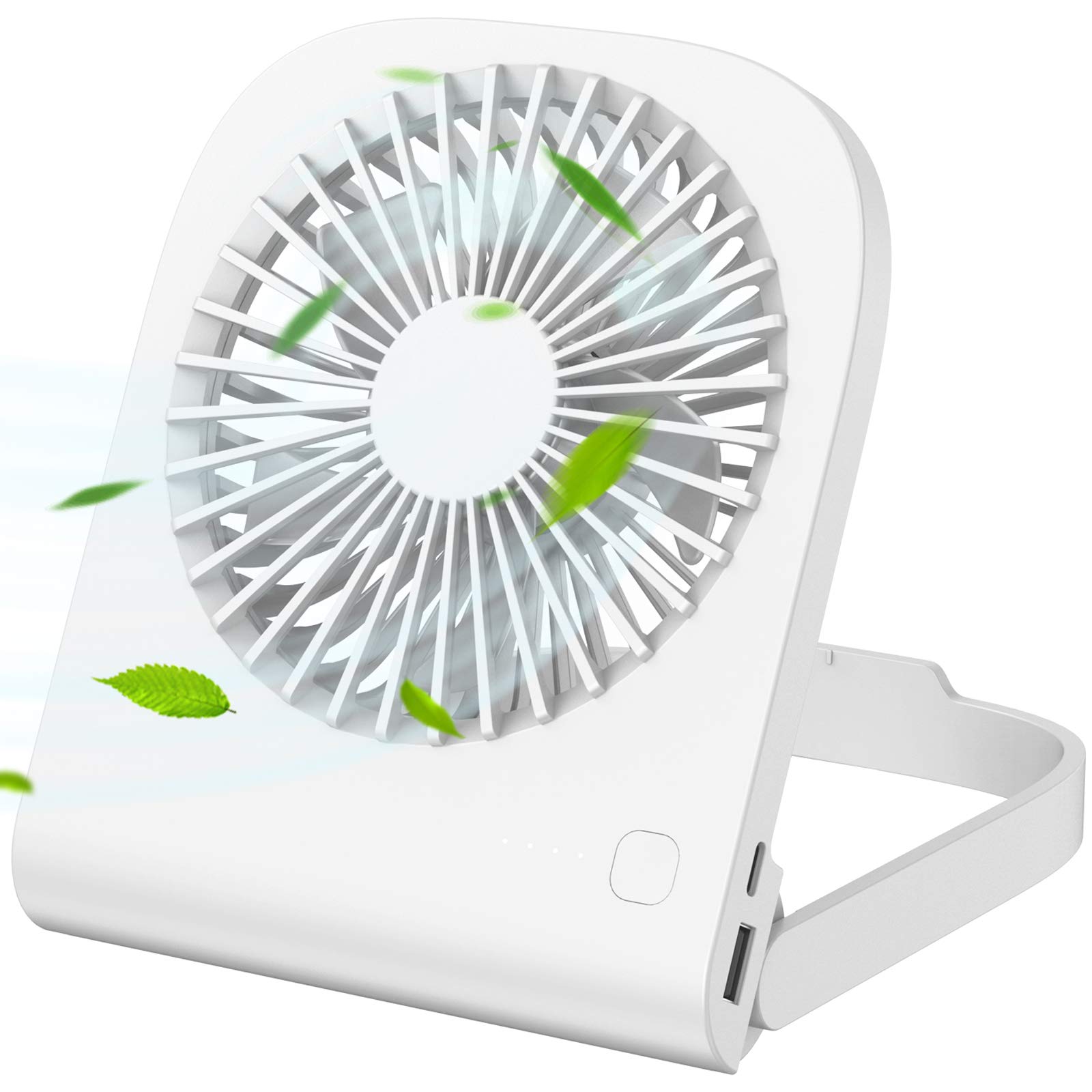 Personal USB Desk Fan, iHoven Mini Portable 14h Cooling Office Rechargeable Small Table Fan, 4800mah Quiet Battery Operated Desktop Fan Adjustable for Home Office Car Outdoor Travel White (white)