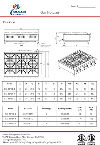 NSF Commercial Natural Gas Range/Hot Plate (2 Burner)