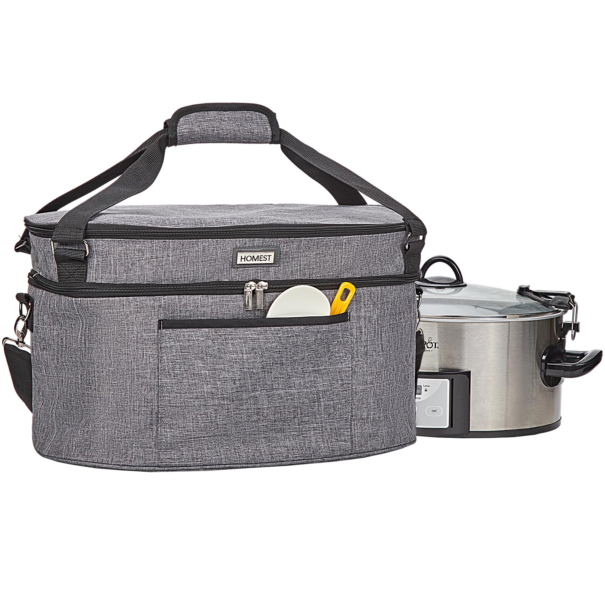 HOMEST Slow Cooker Bag for Crock-Pot 6-8 Quart, Insulated Travel Carrier with Easy to Clean Lining, Carry Case with Top Zip Compartment and Accessory Pocket (Bag Only)