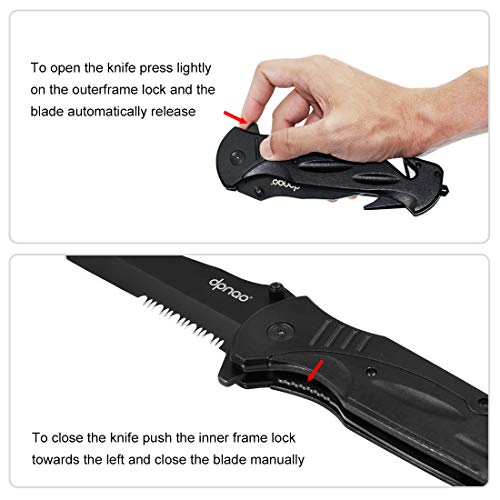 dpnao DP-09 Pocket Folding knife Hunting Serrated Edge Portable Pocket Black Blade Stainless Steel Knifes Glass Breaker Emergency Survival outdoor camping