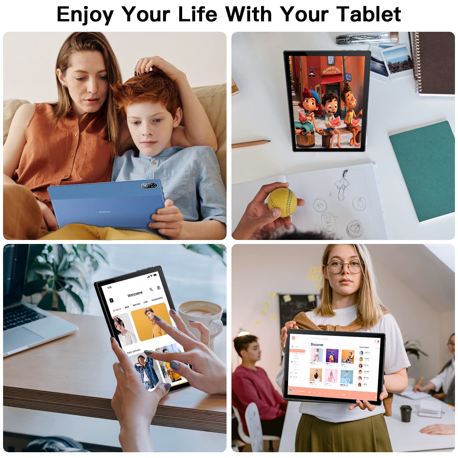 DUODUOGO 2023 Newest Android 11.0 Tablet, 2 in 1 Tablet 10.4 Inch, 5G WiFi with Keyboard, 4GB + 64GB Storage, Quad-Core Processor, 13MP Camera, 1332 * 800 HD Display, Mouse/Leather Case (DGO-S7 Blue)
