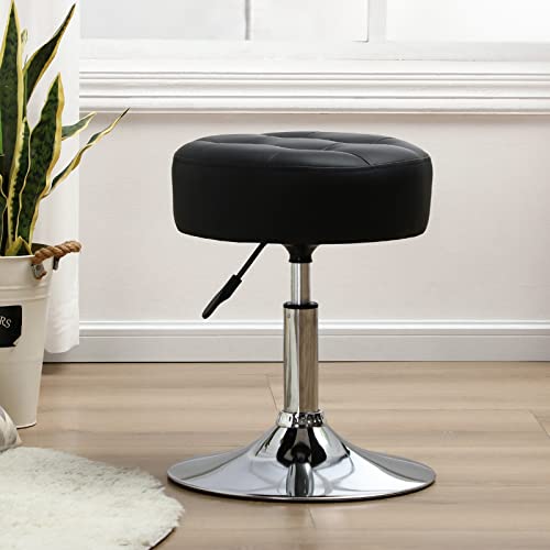 Furniliving PU Leather Vanity Chair, 360° Swivel Makeup Chair Adjustable Height Vanity Stool for Makeup Room, Round Modern Ottoman Stool Chair, Small Stool for Living Room, Bedroom, Black