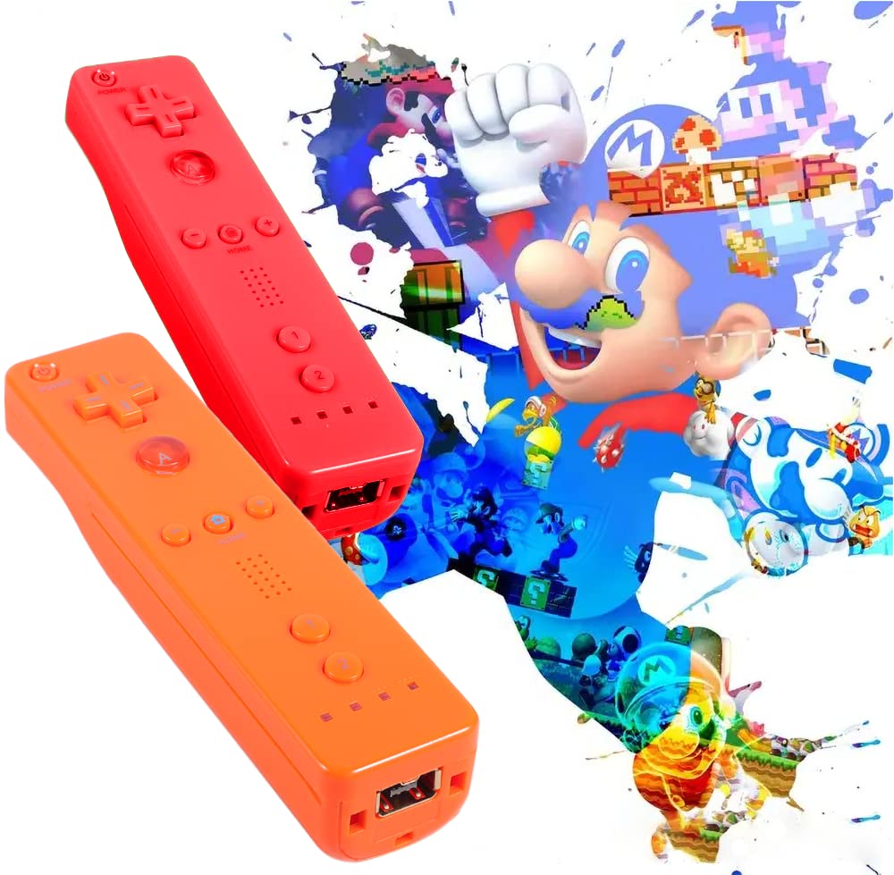 Dliaonew 2 Psck Remote Controller and Nunchuck for Wii/Wii U Console, Gamepad with Silicone Case and Wrist (New Orange and Red)