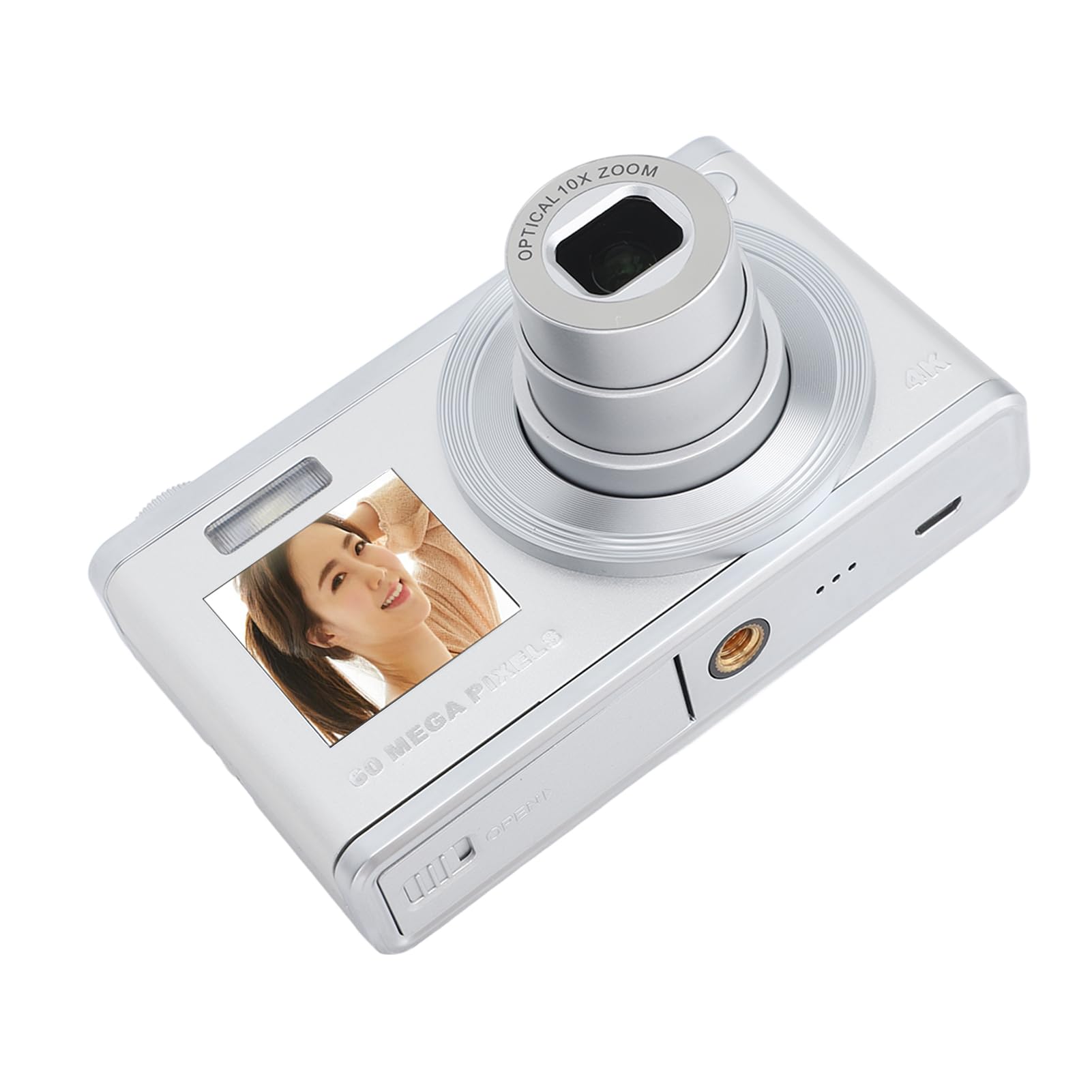 Compact Camera, Autofocus Digital Camera Dual HD IPS Screen with Built in Flash for Photography (Silver)