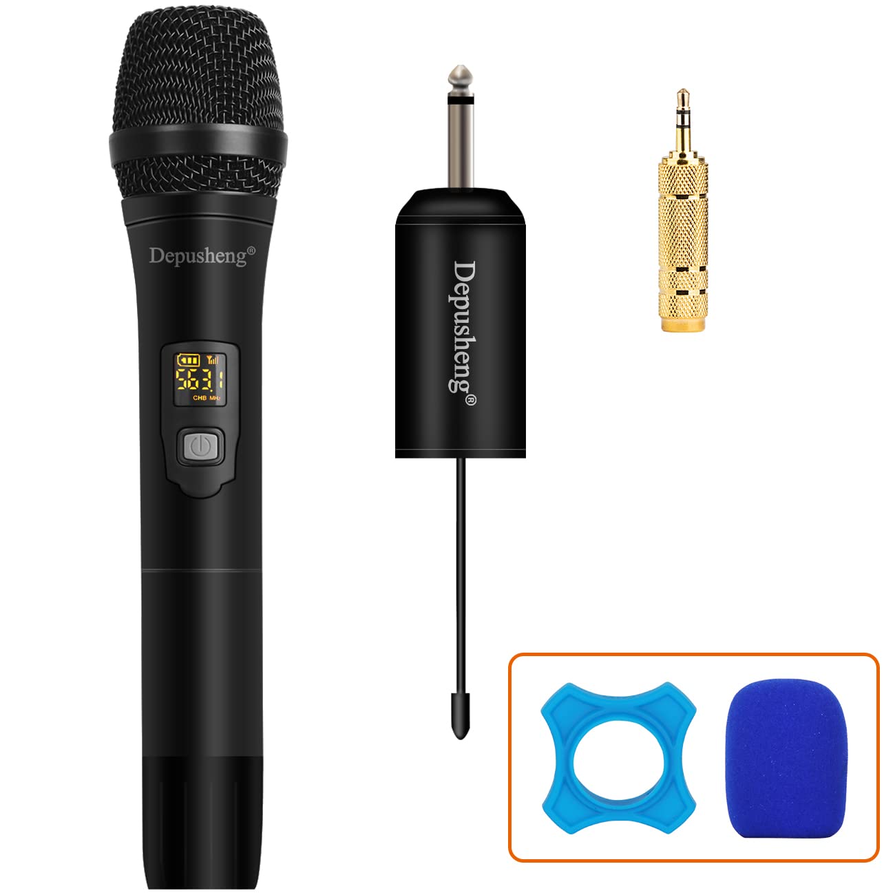 Depusheng W1 Wireless Microphone, Karaoke Mic, UHF Handheld Dynamic System with Rechargeable Receiver for Party, Church, Meeting, Wedding, 150ft, Black