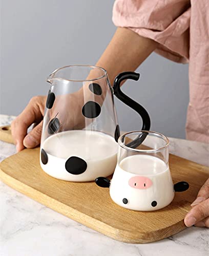 RockTrend Cartoon Cow Clear Glass Bedside Night Water Carafe Set with Tumbler, Pitcher And Cup Night Set