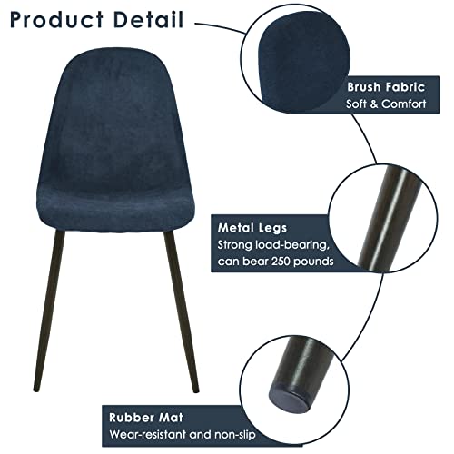 FurnitureR Dining Chairs Set of 4 for Kitchen Dining Room - Upholstered Brushed Fabric Metal Legs Industrial Style Side Chairs, Blue