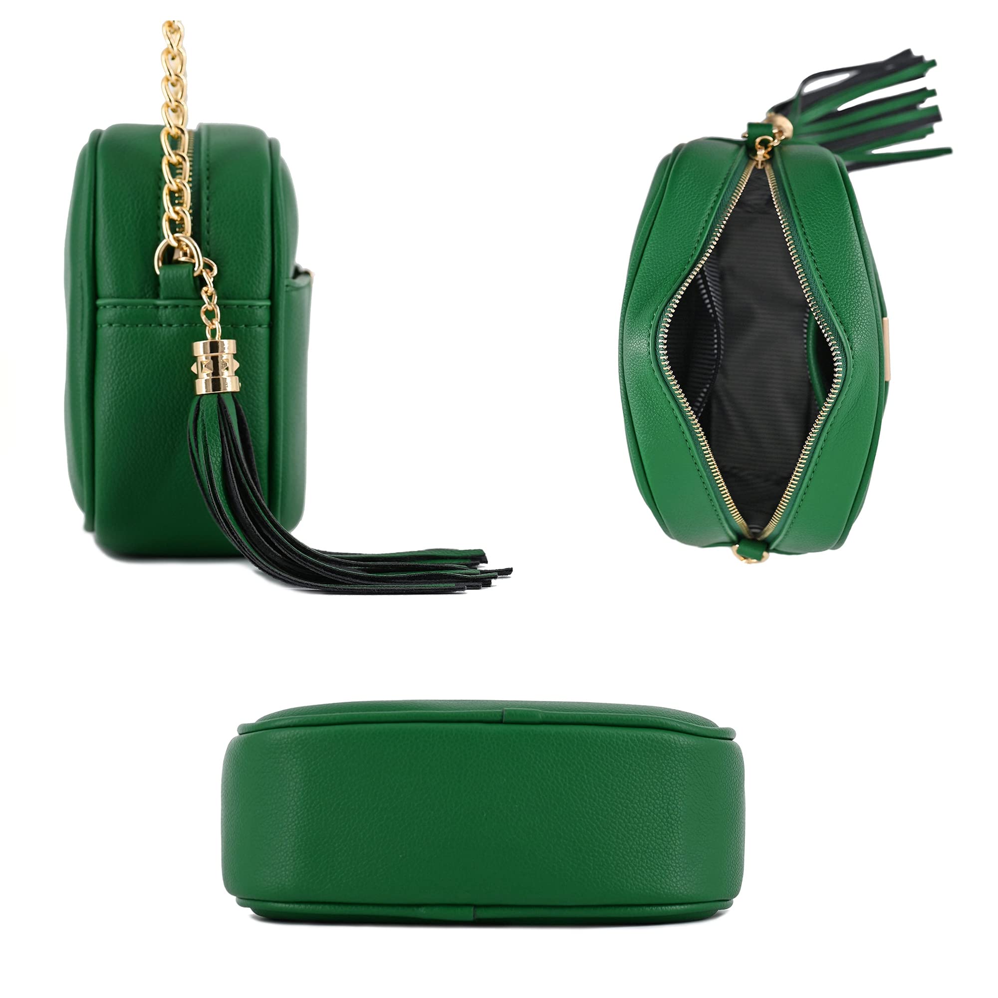 V+BENIE Tassel Small Crossbody Bag with Chain Strap Small Purse Handbags for Women, Camera Bag Kelly Green