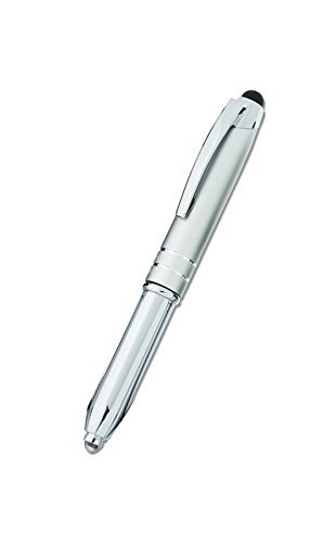 Tri-Functiion Capacitive Stylus Ballpoint Pen w/LED Flashlight for Any Touchscreen iPhone Tablets - Silver