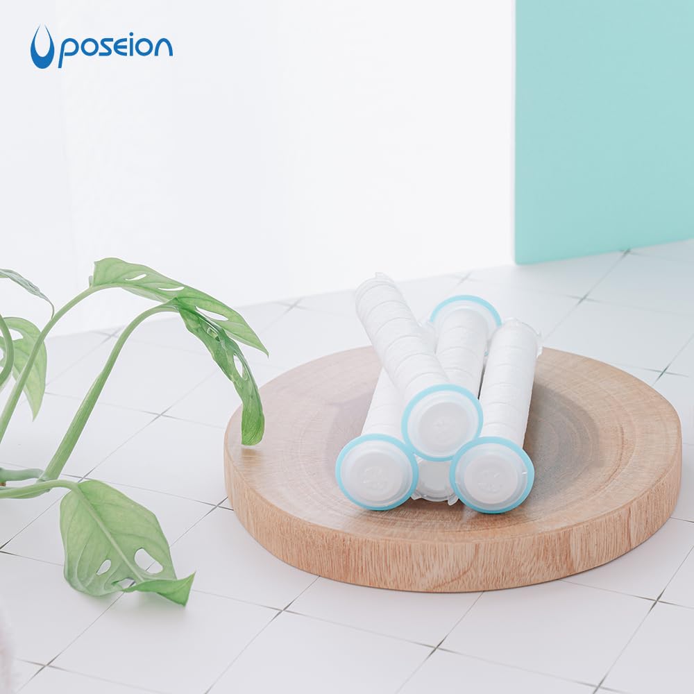 POSEION Shower Head Sediment Filter – 4 Replacement Showerhead Filters Soft Water High Density Polypropylene for Hard Water Softener Remove Rust Hydrate Dry Hair Scalp Skin Care Made in Korea SF140