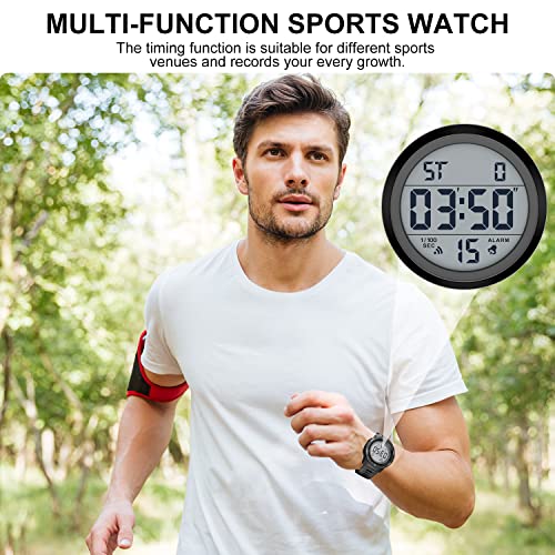GOLDEN HOUR Mens Waterproof Digital Sport Watches Wide Screen Easy Read Display Military Style with Black Rubber Strap