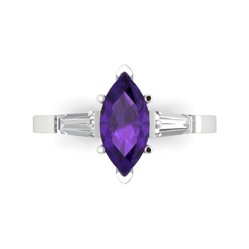 Clara Pucci 2 ct Marquise cut 3 stone Solitaire Genuine Natural Amethyst Engagement Promise Anniversary Bridal Ring 18K White Gold 6.25