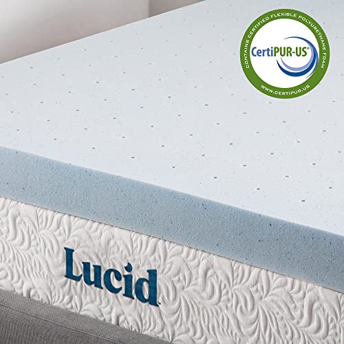 LUCID 4 Inch Gel Memory Foam Mattress Topper, Ventilated Design, Ultra Plush, CertiPUR-US Certified, California King,Blue