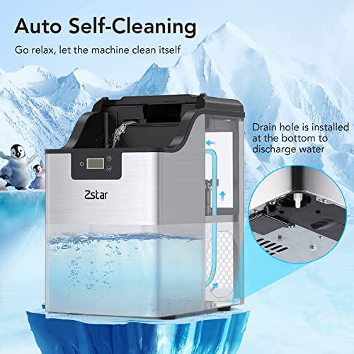 Nugget Ice Maker Countertop with Soft Chewable Ice, Zstar 10,000pcs/44Lbs/Day, Portable Ice Machine with Ice Scoop, Self-Cleaning and Timer Function, Ice Maker with Ice Basket for Kitchen Office