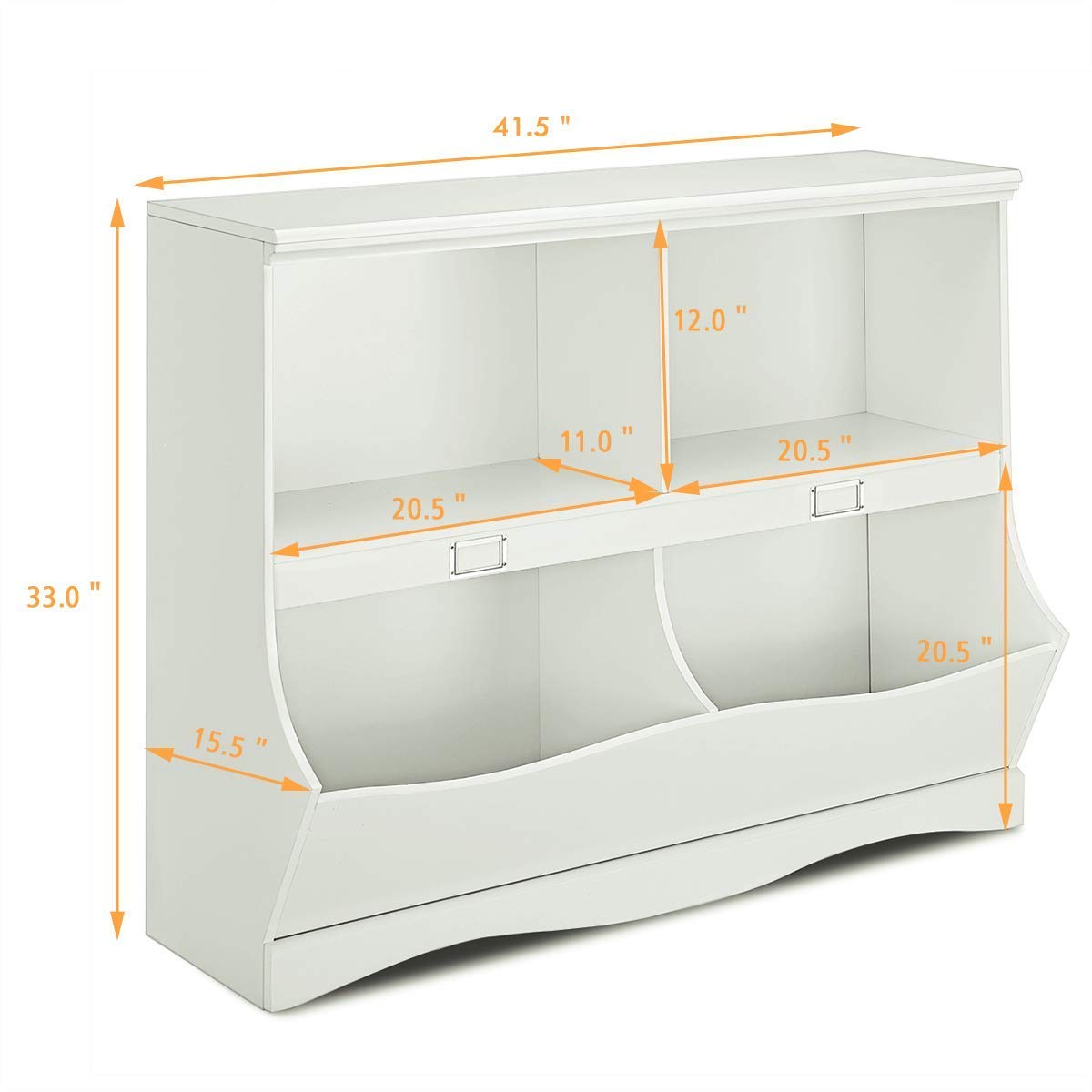 HOMGX Toy Storage Organizer, Open Kids Storage Cubby with 2 Shelves & 4 Bins, Multifunctional Toy Storage Cabinet for Nursery, Playroom(White)