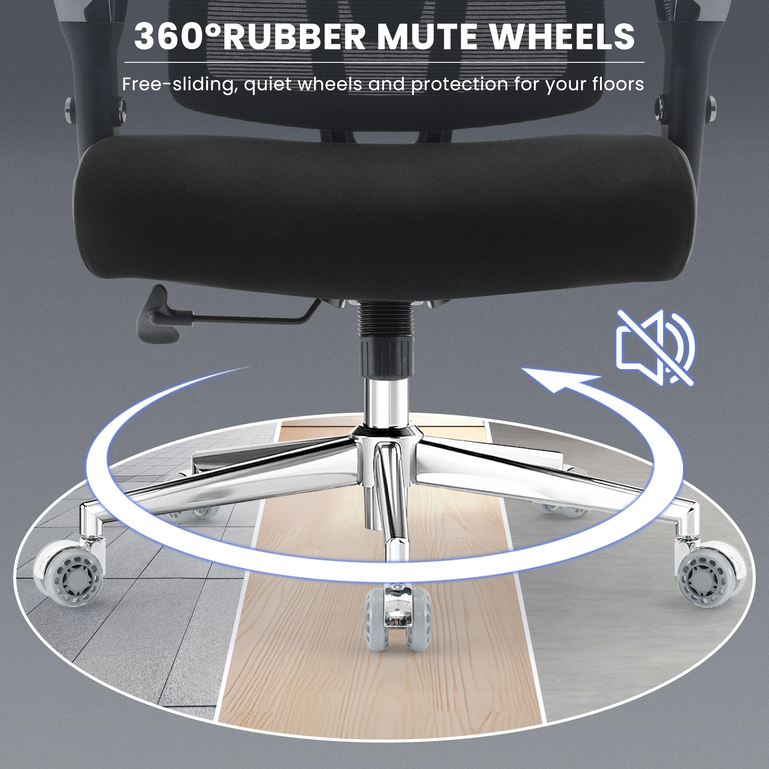 Ergonomic Office Chair, Big and Tall Mesh Chair 400LBS for Home Office&Gaming, High Back Desk Computer Chair with Lumbar Support, 3D Adjustable Headrest,4D Armrests, Upgraded Mute Rubber Chair Casters