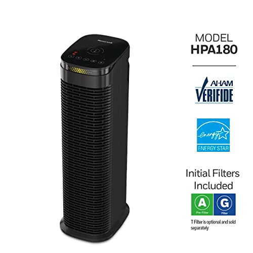 Honeywell InSight HEPA Air Purifier with Air Quality Indicator and Auto Mode, for Large Rooms (200 sq. ft), Black - Wildfire/Smoke, Pollen, Pet Dander, and Dust Air Purifier,HPA180B