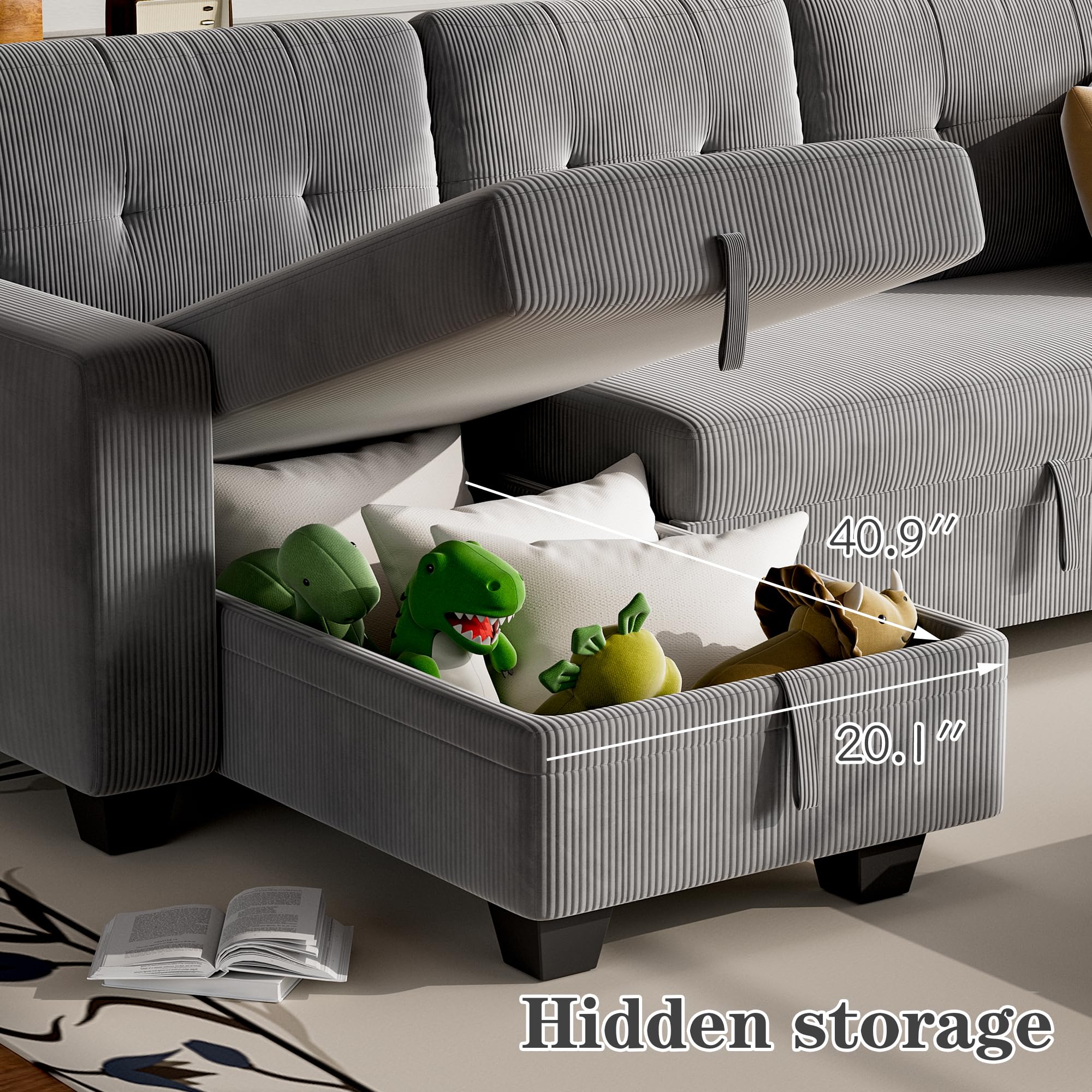 Furmax Sleeper Sofa, Sofa Bed L Shaped Sectional Couch with Reversible Storage Chaise Lounge, Modern Fabric Pull Out Couch & Couch Bed for Living Room Small Space (Grey)