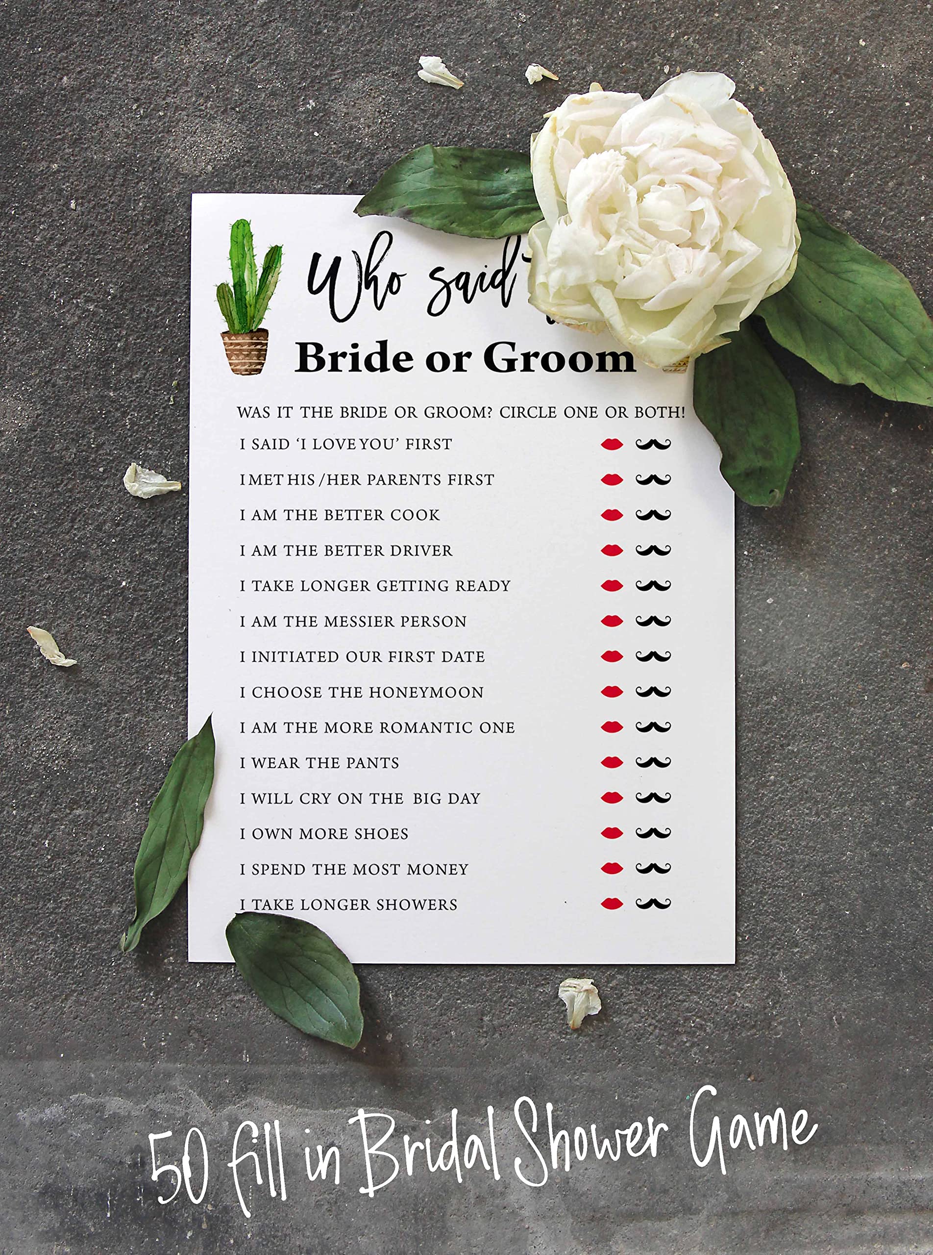 Inkdotpot Cactus Taco'bout Love 50-Pack He Said She Said Cards for Couples Funny Rehearsal Dinner Who Said it Question Bridal Shower Engagement Party Game Ideas