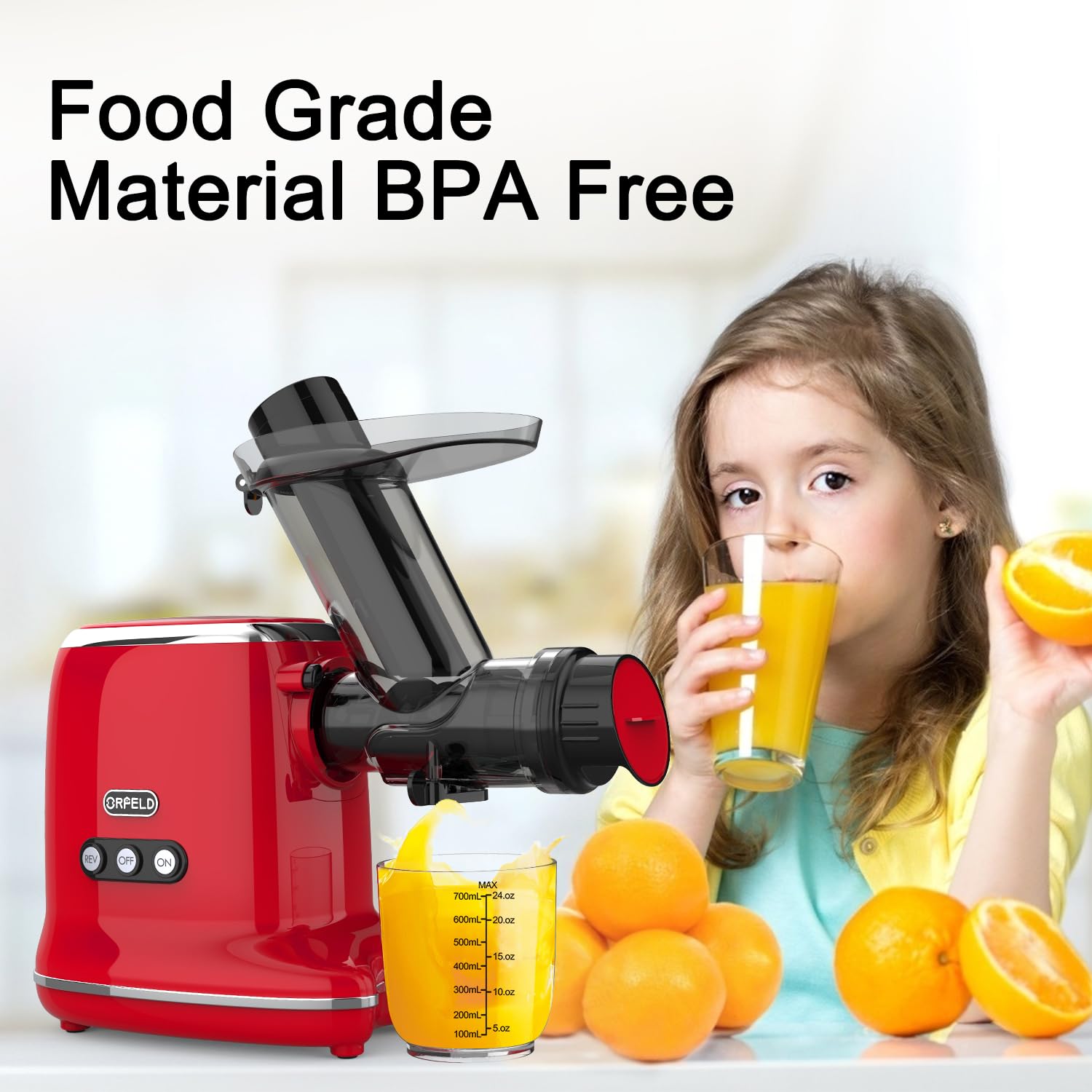 Cold Press Juicer, Masticating Juicer Machines for Vegetable and Fruit High Juice Yield with 2 Speeds/Reverse Function/Quiet Motor/3 inch Large Chute, Dishwasher Safe Ideal for Home, Red